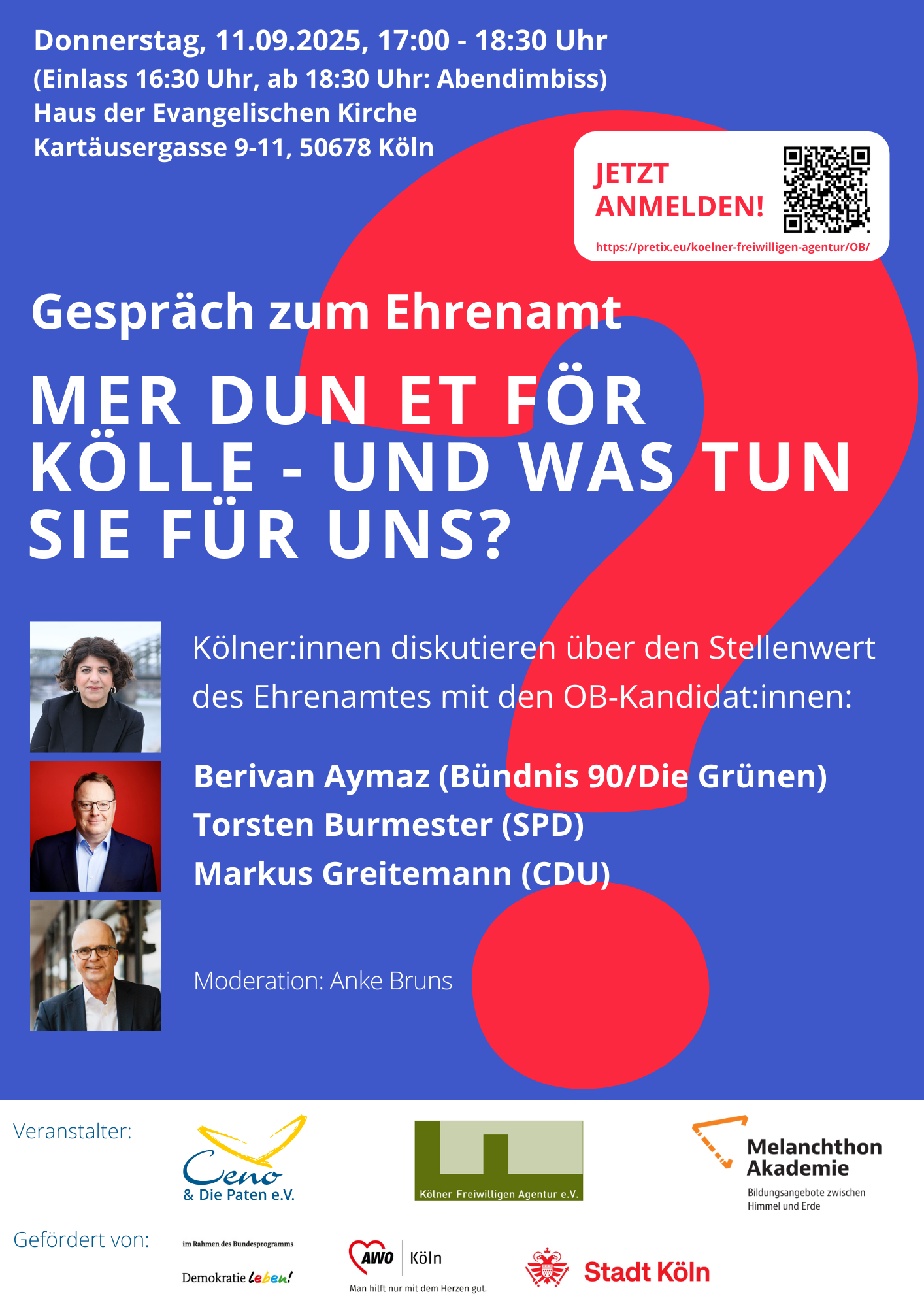 Kölner:innen diskutieren mit drei OB-Kandidat:innen über den Stellenwert des Ehrenamts in ...
